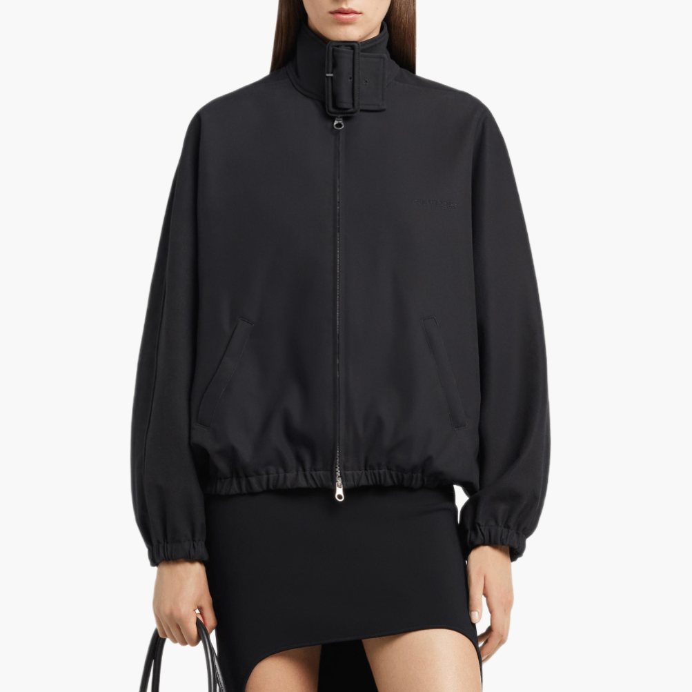 Bomber zippé Courrèges noir en matière bouclée, coupe regular, texture ...